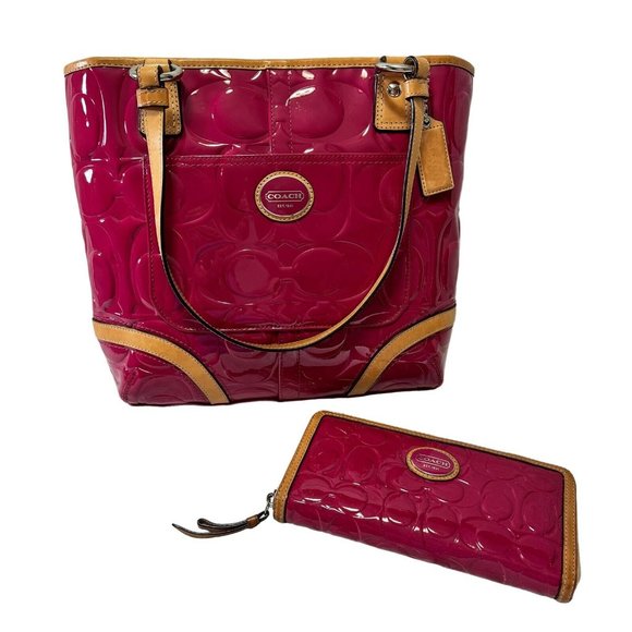 Coach | Bags | Coach Peyton Patent Leather Purse Tote Wallet Raspberry ...